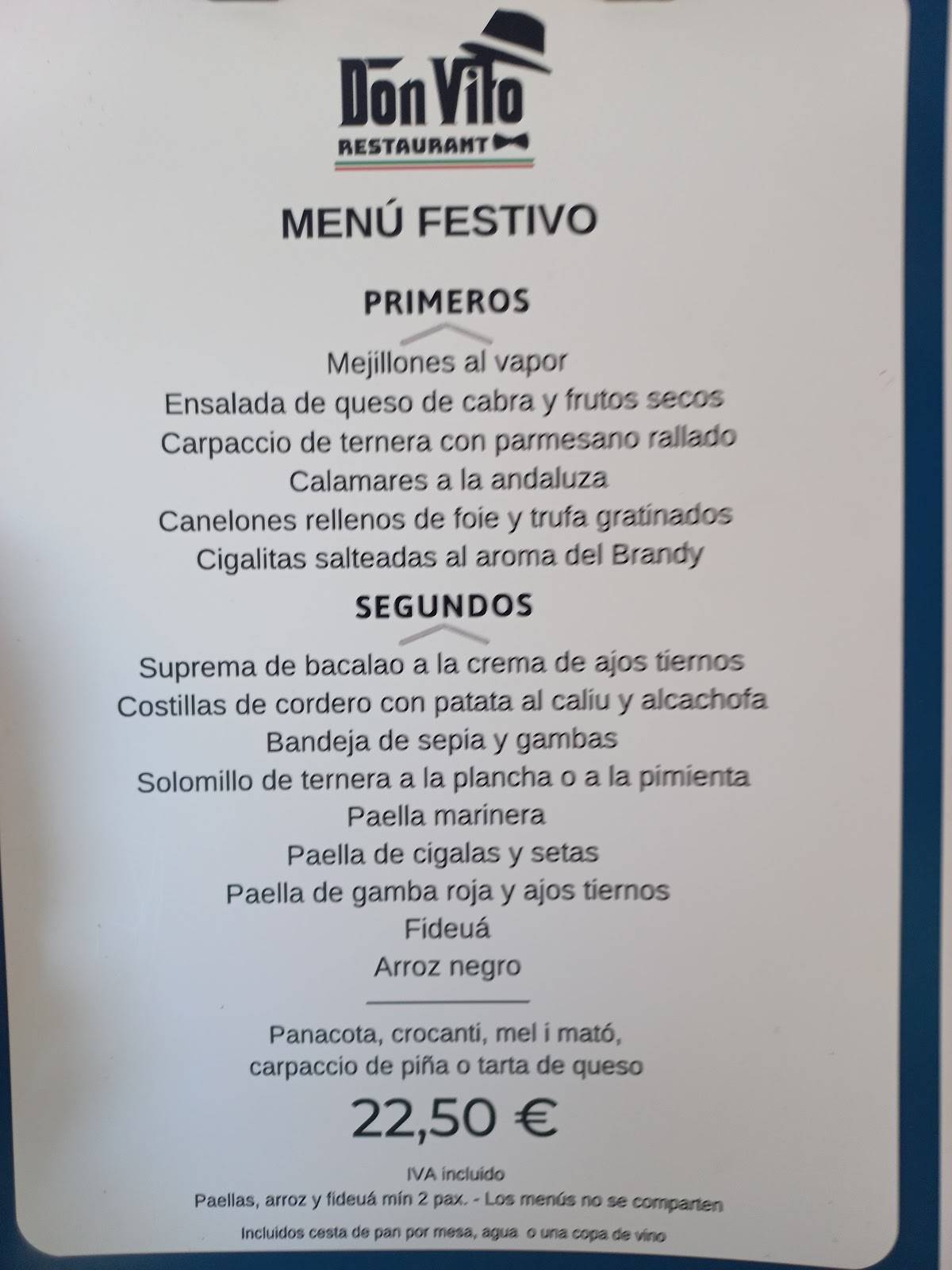 Carta de Restaurant Don Vito, Sant Salvador