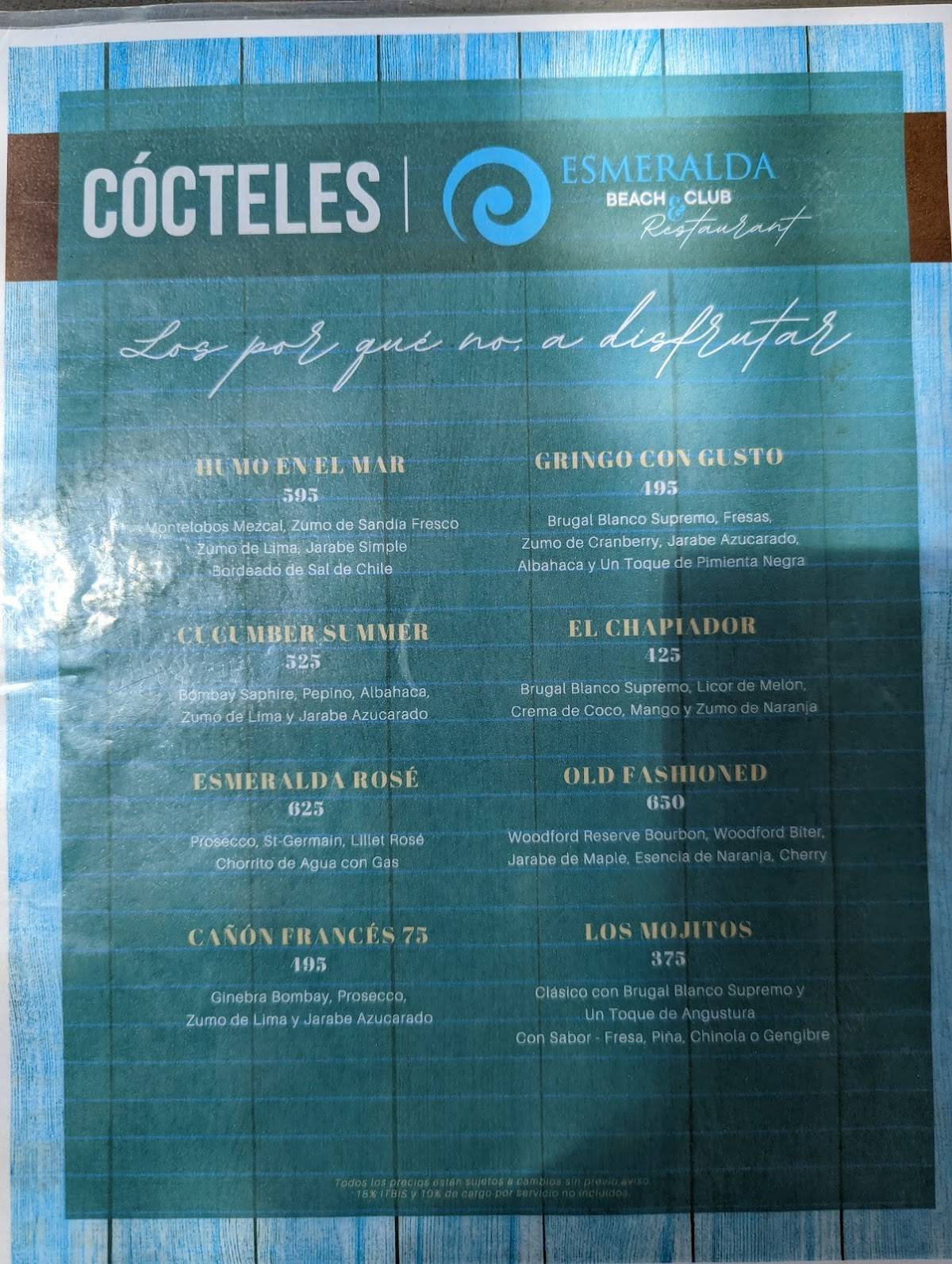 Carta de Aqua Esmeralda Beach Club, Dominicus, 85QM+2V