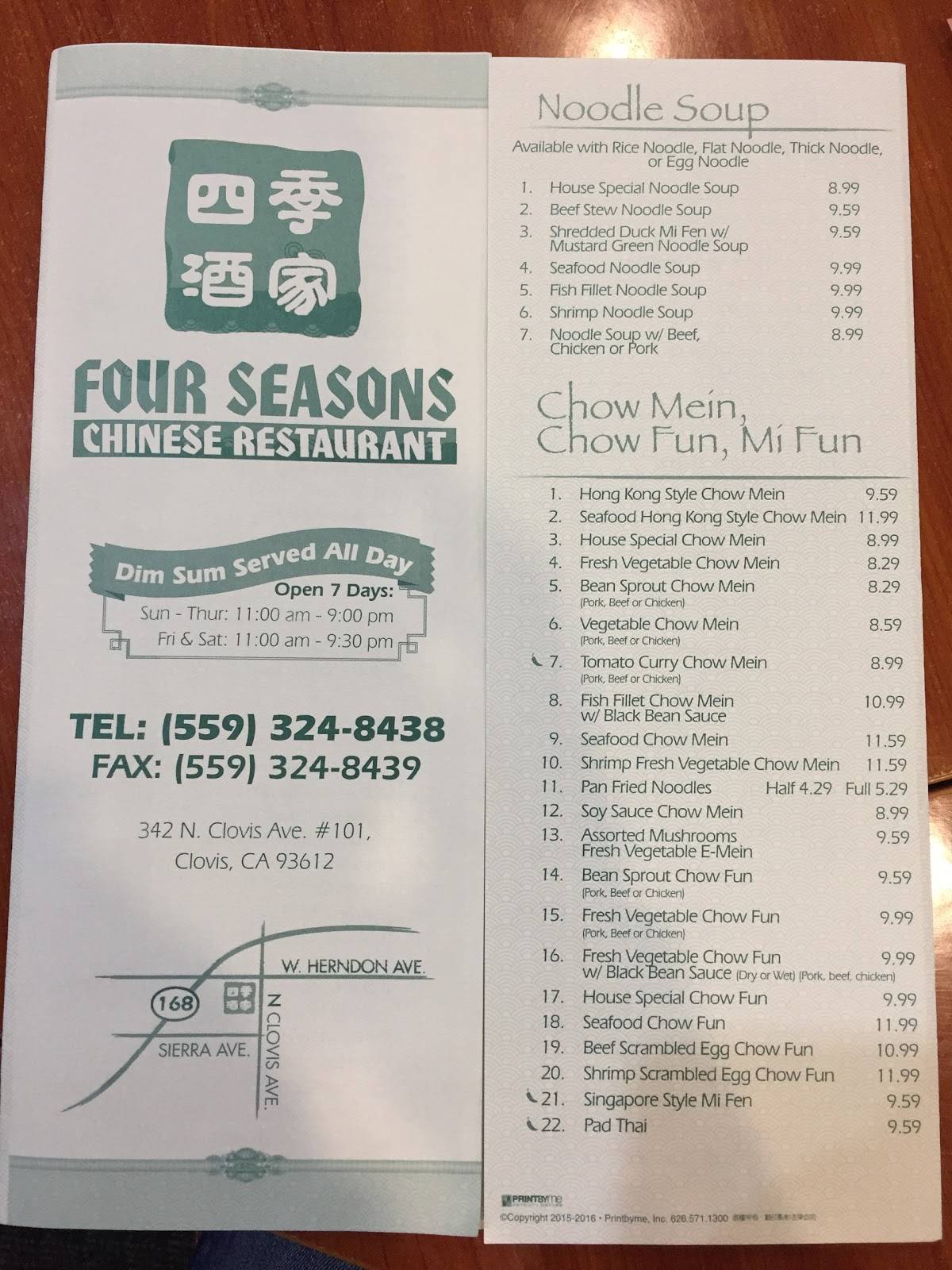 Menu at Four Seasons Chinese Restaurant, Clovis