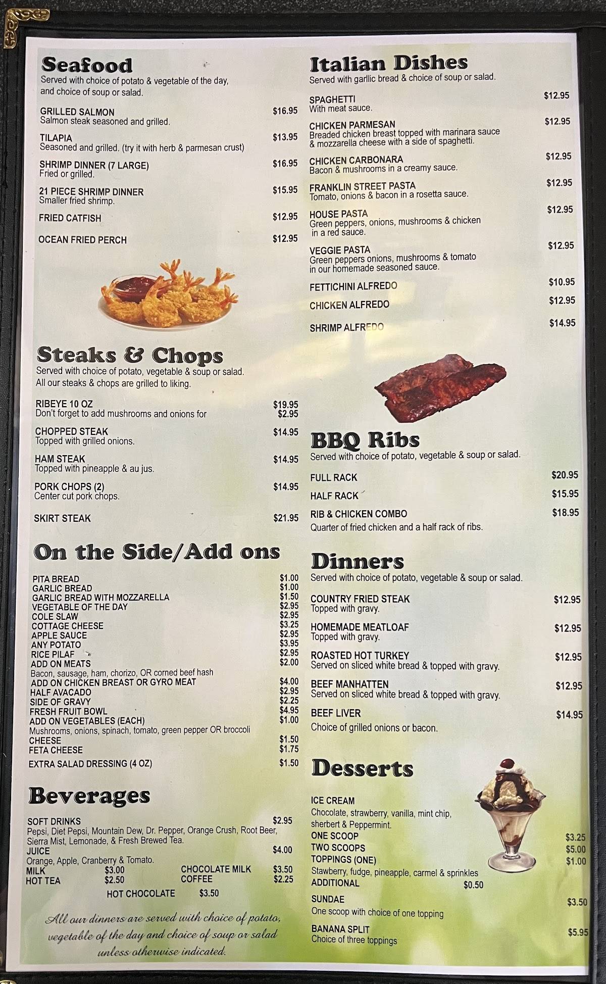 Menu at Franklin Street Family Restaurant, Michigan City