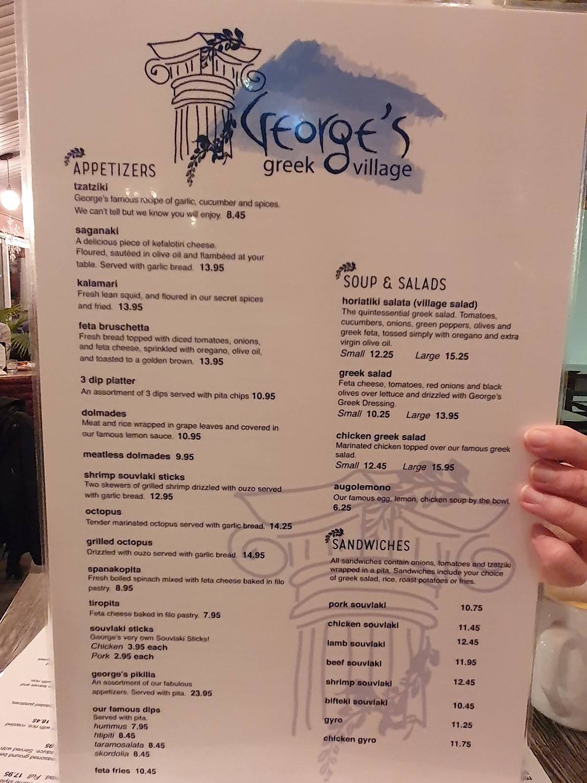 Menu at George's Greek Village restaurant, St. Catharines, 535 Queenston St