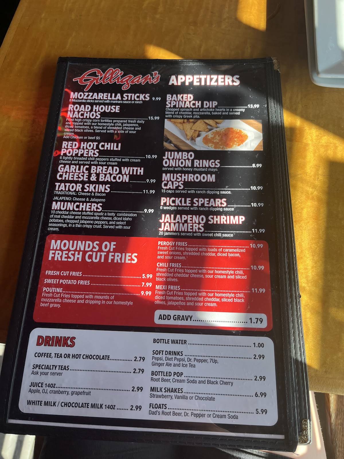 Menu at Gilligan's restaurant, Windsor, Walker Rd