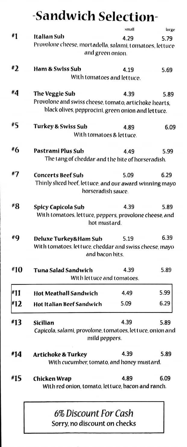 Menu at Gino's Italian Deli restaurant, Middleton, Century Ave