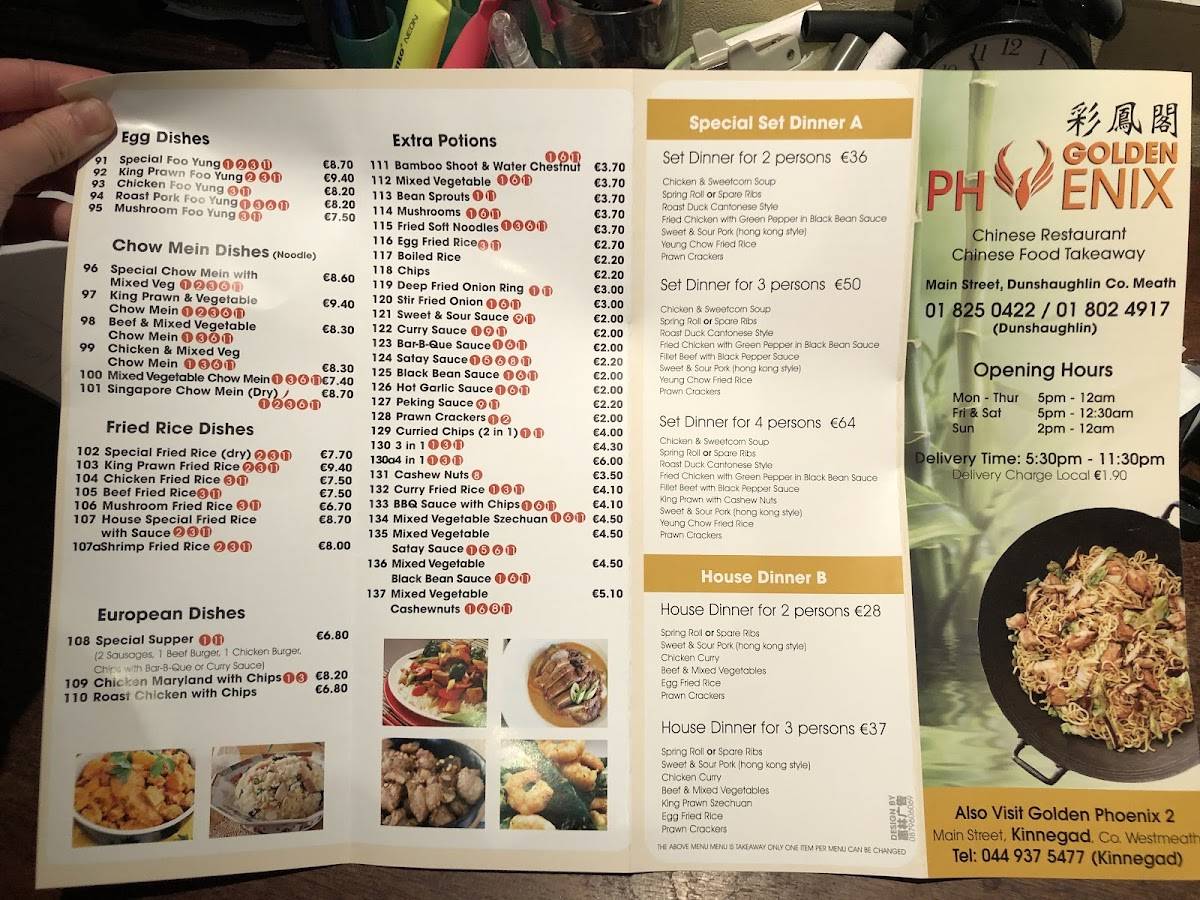 Menu at Golden Phoenix restaurant, Dunshaughlin
