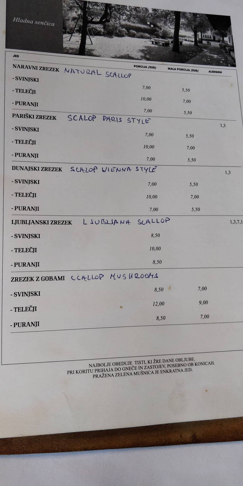 Menu at "Gostilna Grad" - gostilna Jože Grad s.p. restaurant, Ljubljana