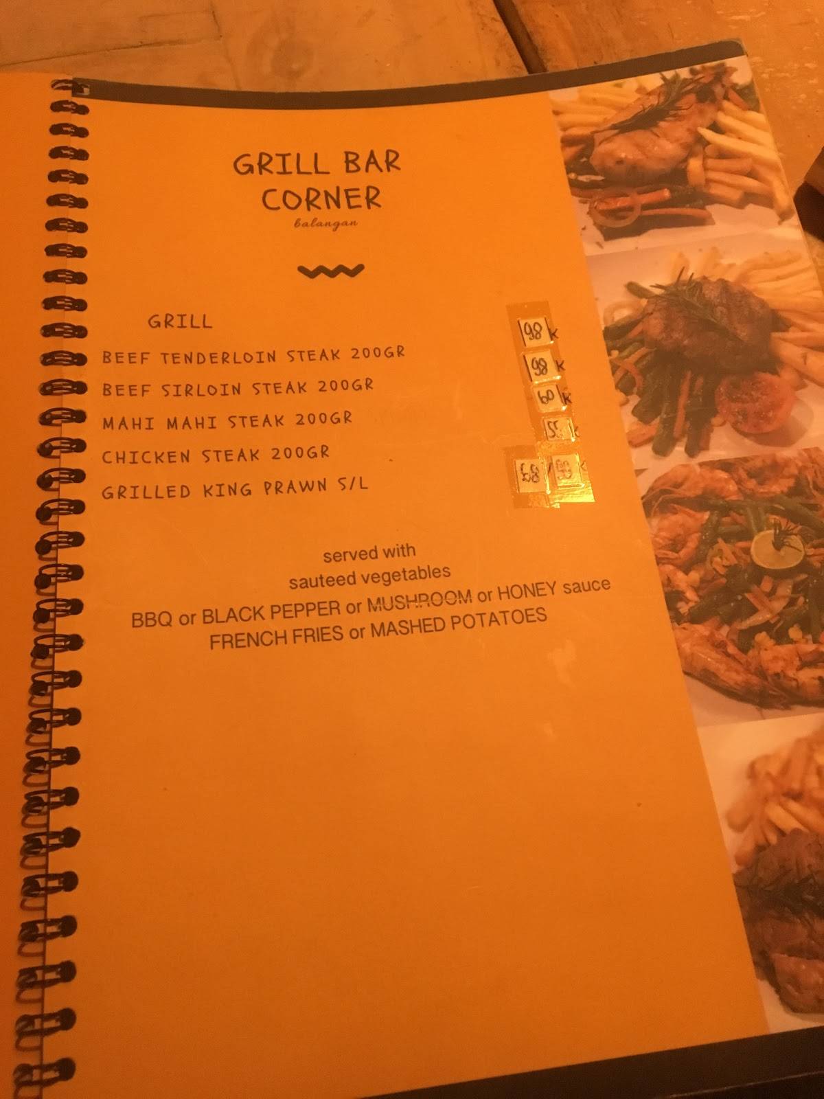 Menu at Grill and Bar corner Balangan, Kuta Selatan