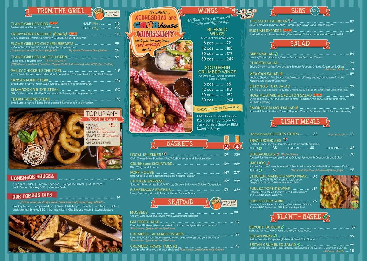 Menu at GrubHouse Diner restaurant, Trichardt