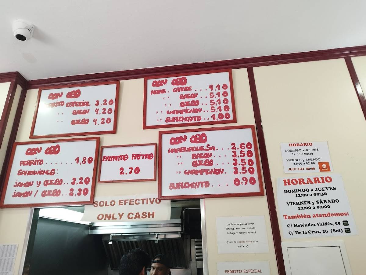 Carta del restaurante Hamburguesería Don Oso, Madrid, Calle Donoso ...