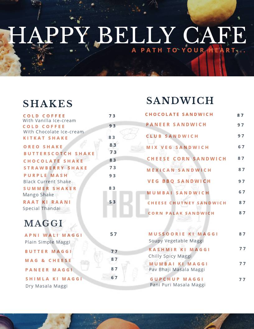 Menu at Happy Belly Cafe: A path to your heart..., Raipur, Sec 1