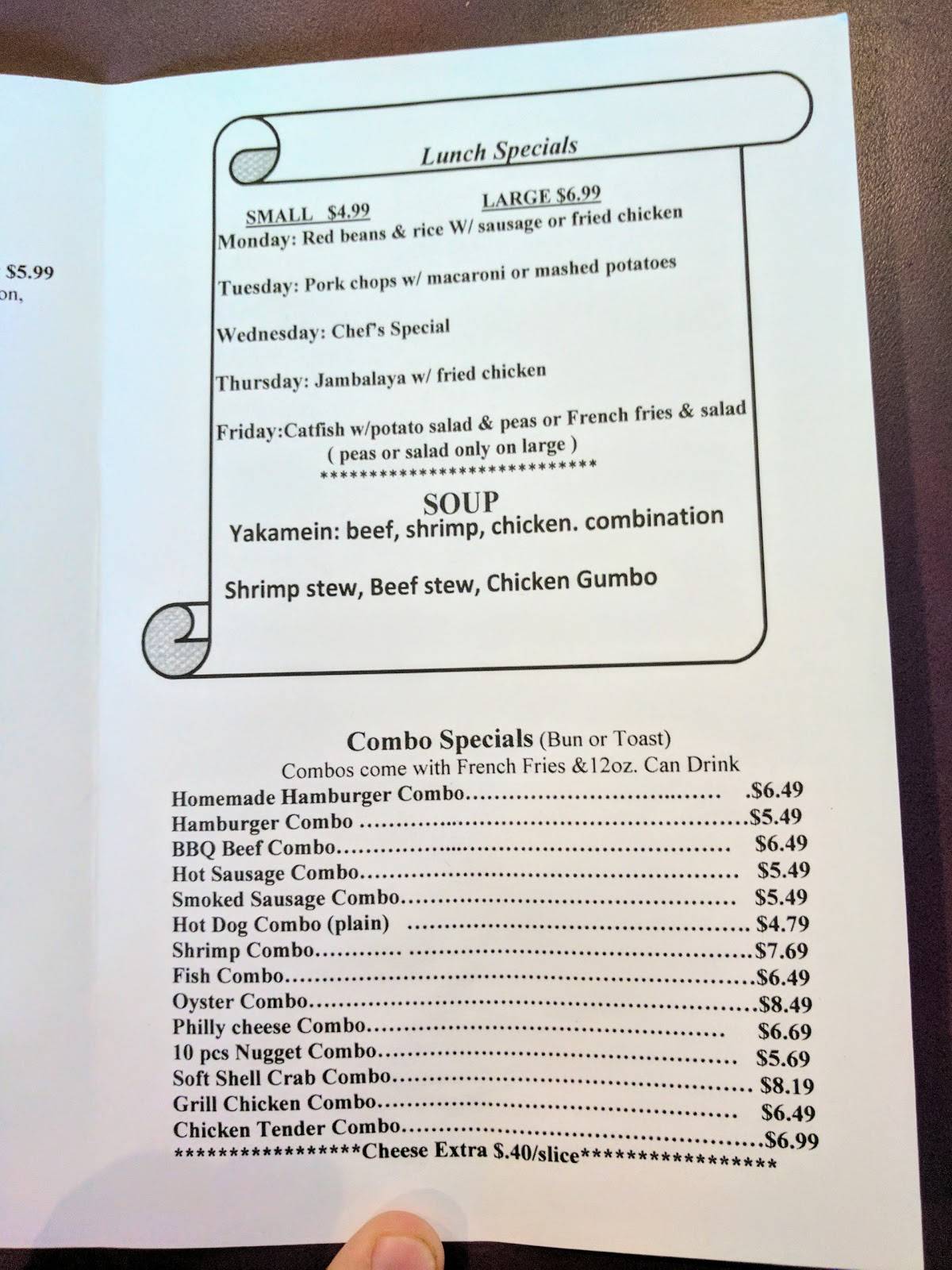 Menu at Harahan E-Z Stop restaurant, Harahan