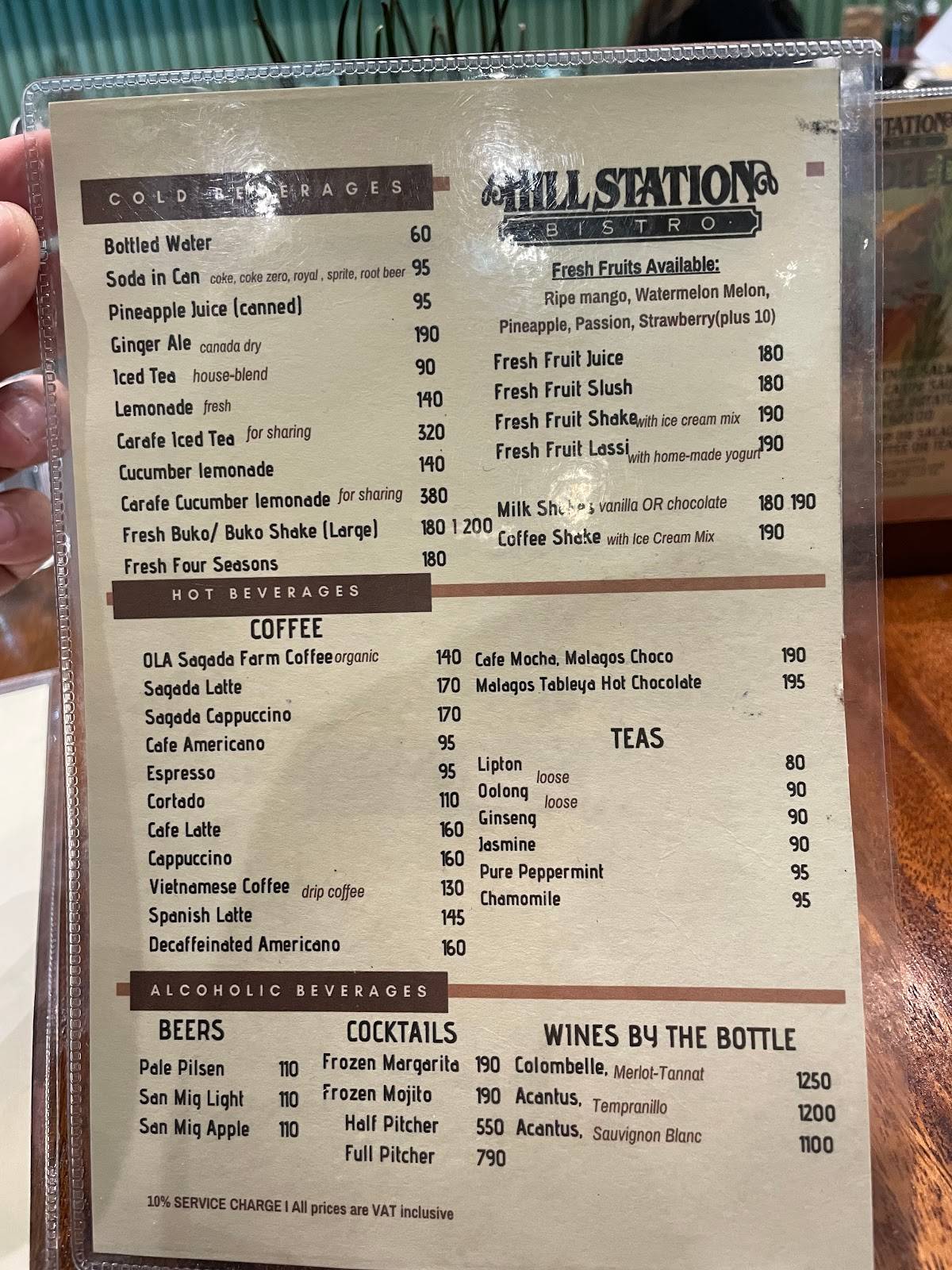 Menu at Hill Station restaurant, Baguio, Casa Vallejo