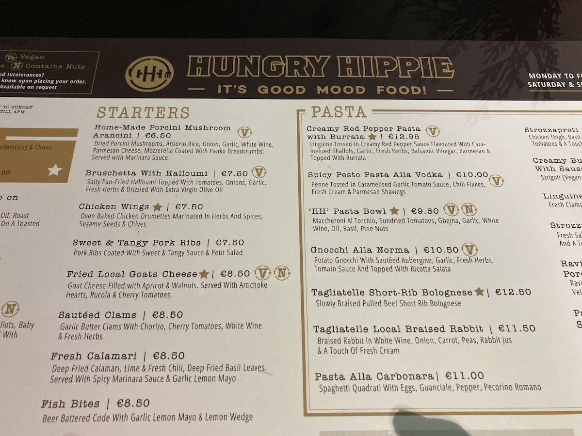 Speisekarte von Hungry Hippie restaurant, San Gwann