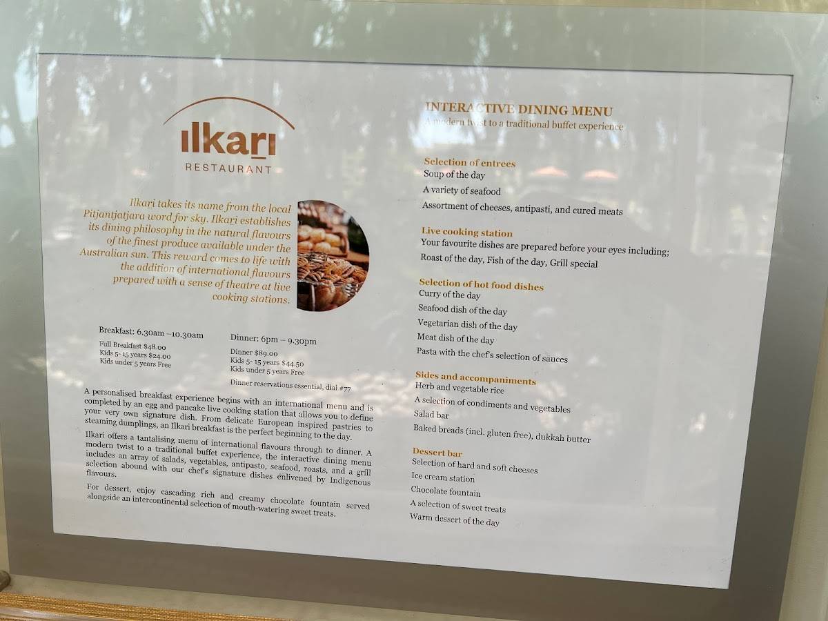 Menu at Ilkari Restaurant, Yulara