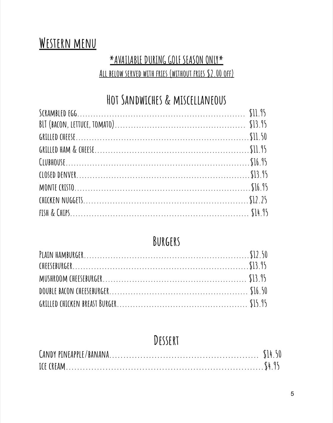 Menu at Jack's Kitchen restaurant, Bowden