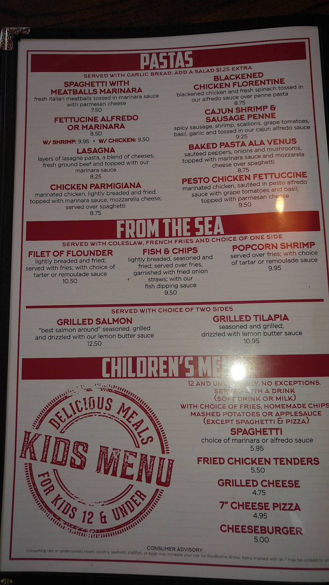 Menu at Johnny B's Grillhouse restaurant, Winston-Salem