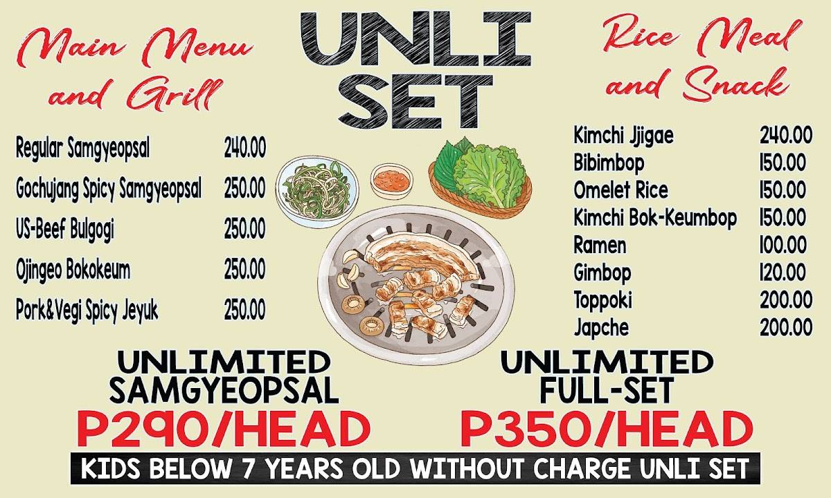 Menu at Jumong Korean Restaurant, Tarlac City