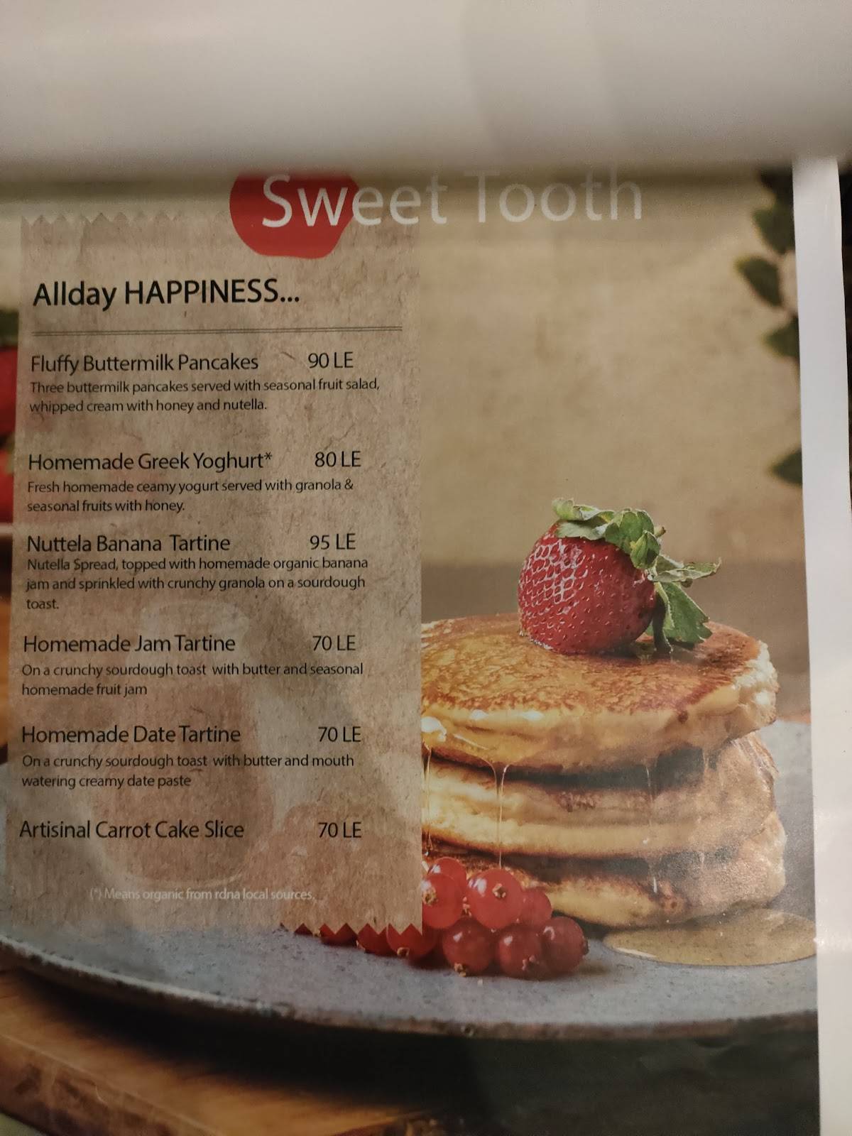 Menu at KMT house restaurant, Egypt