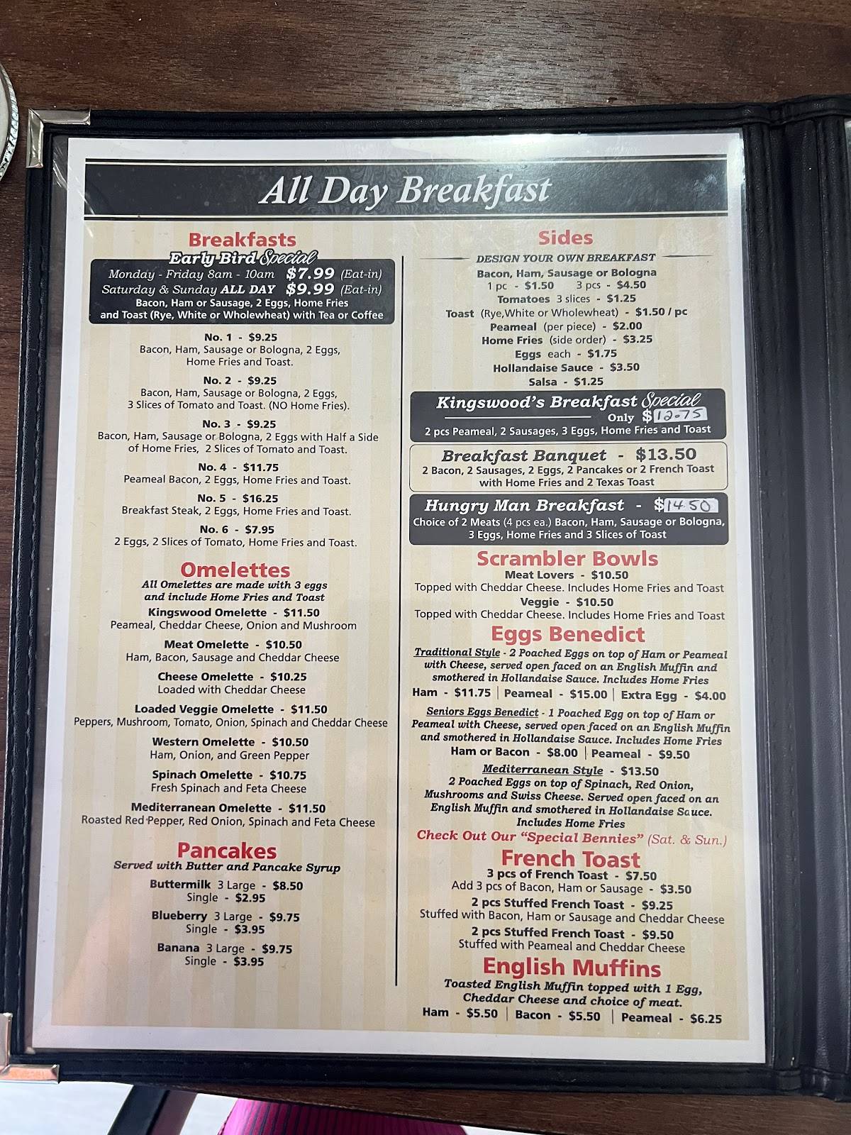 Menu at Kingswood Restaurants, Brantford