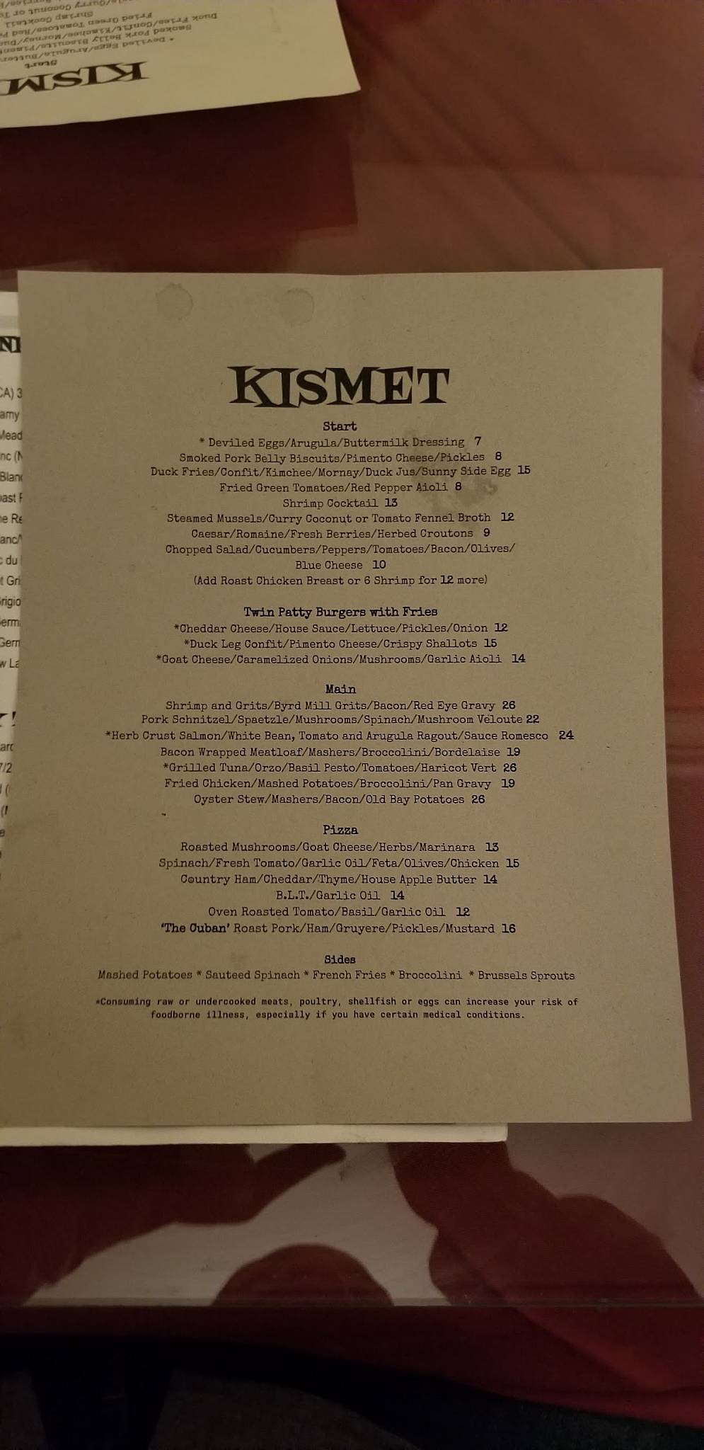 Menu at Kismet Bistro restaurant, Newport News