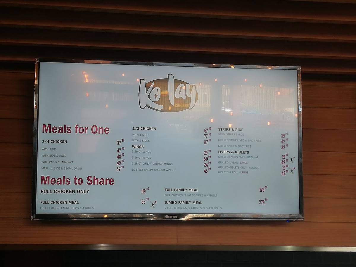 Menu at Kolay Home of Chicken restaurant, Durban North