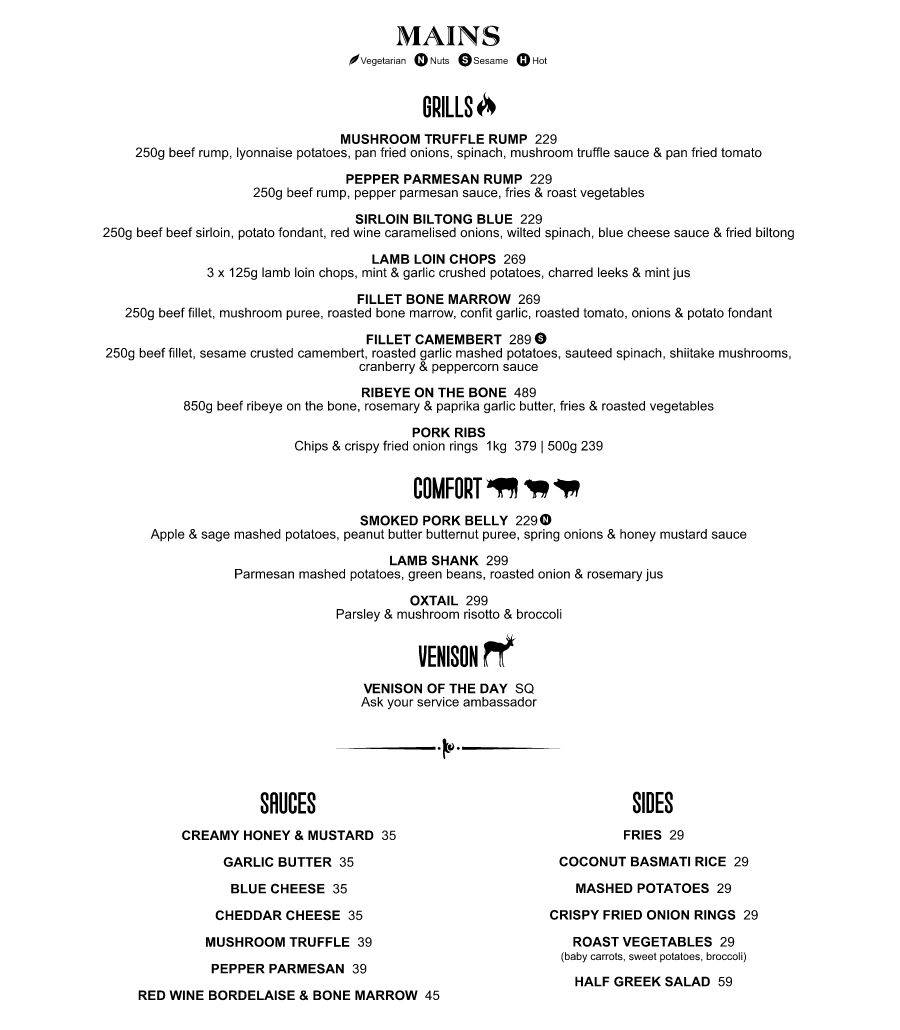 Menu at Kream Restaurant Mall of Africa, Midrand