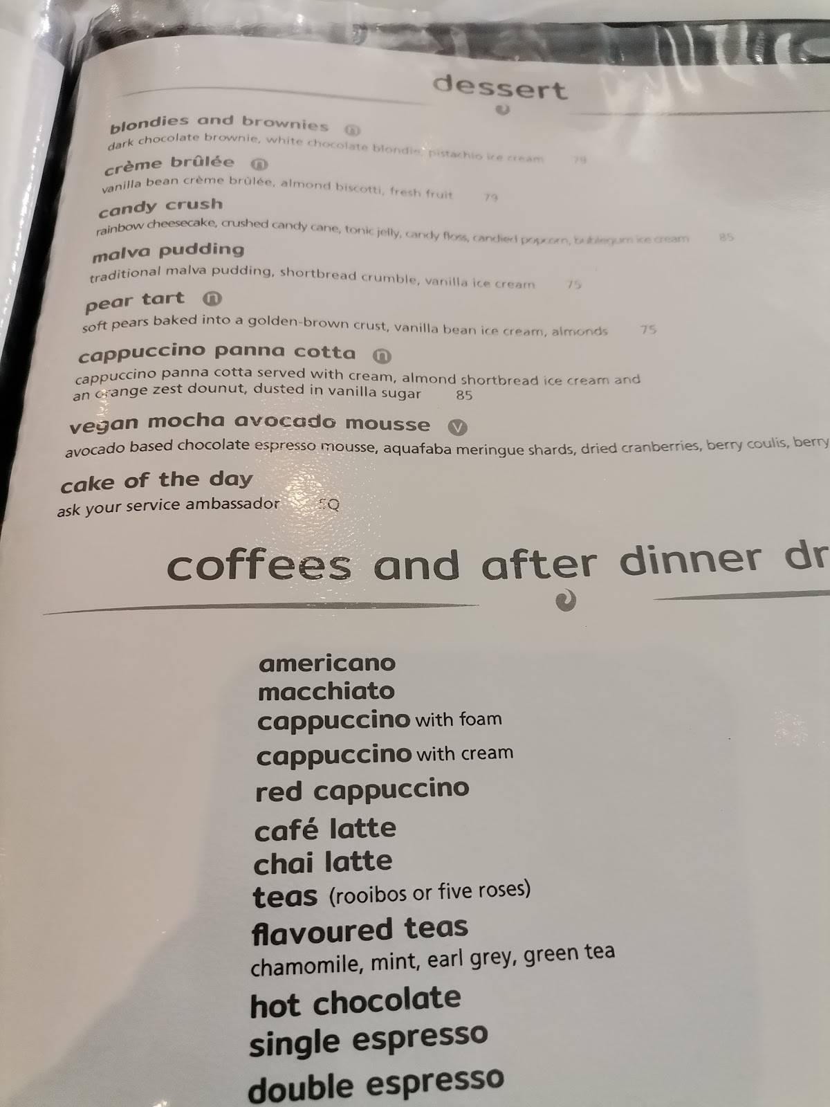 Menu at Kream Restaurant Mall of Africa, Midrand