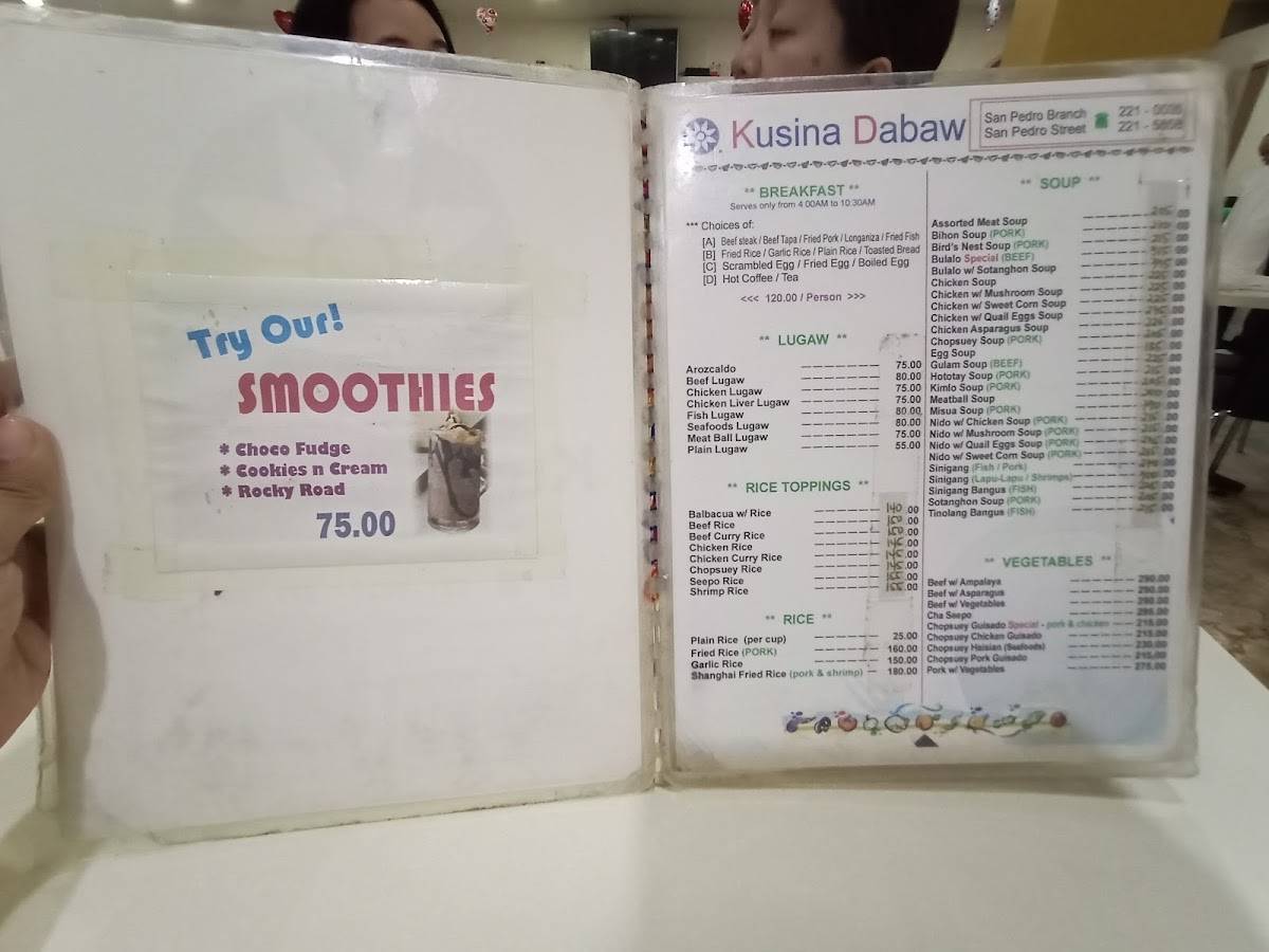 Menu at Kusina Dabaw restaurant, Davao City, San Pedro