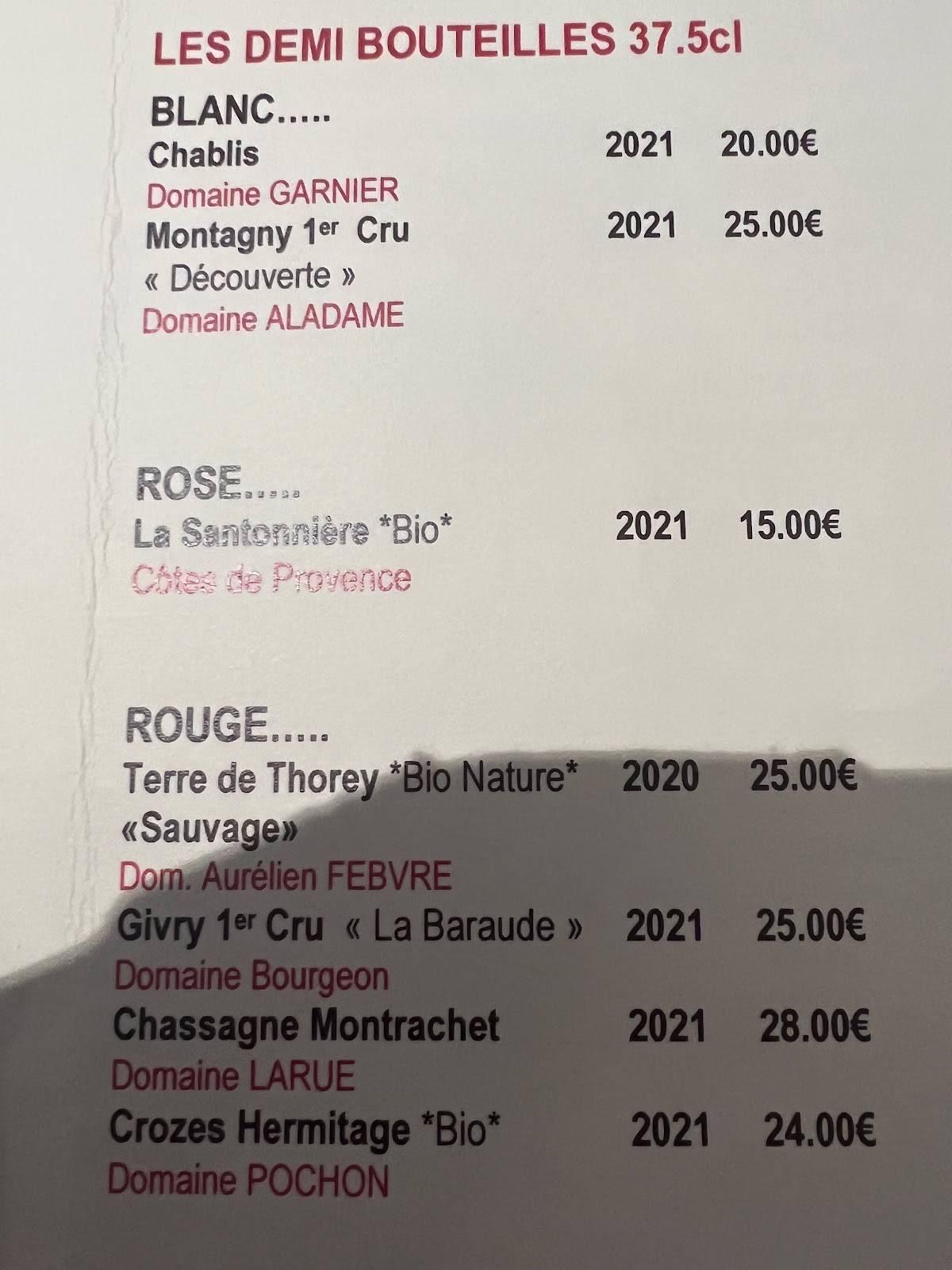 Menu au L’Orée du bois restaurant, Chateauneuf