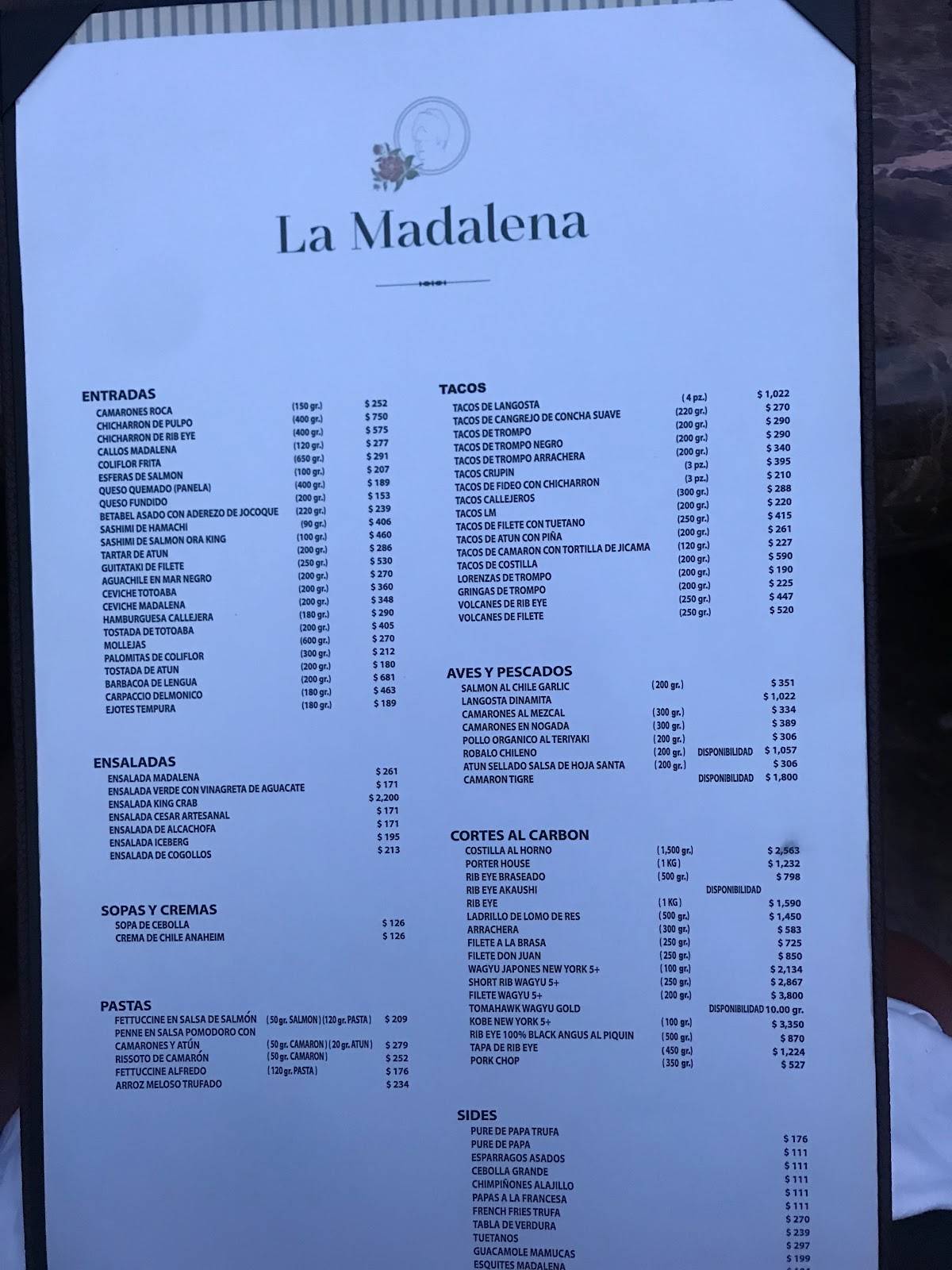 Carta del restaurante La Madalena Guadalajara, Zapopan