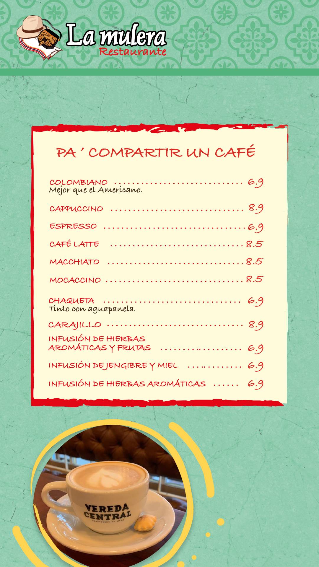 Carta del restaurante La Mulera Calle 97, Bogotá
