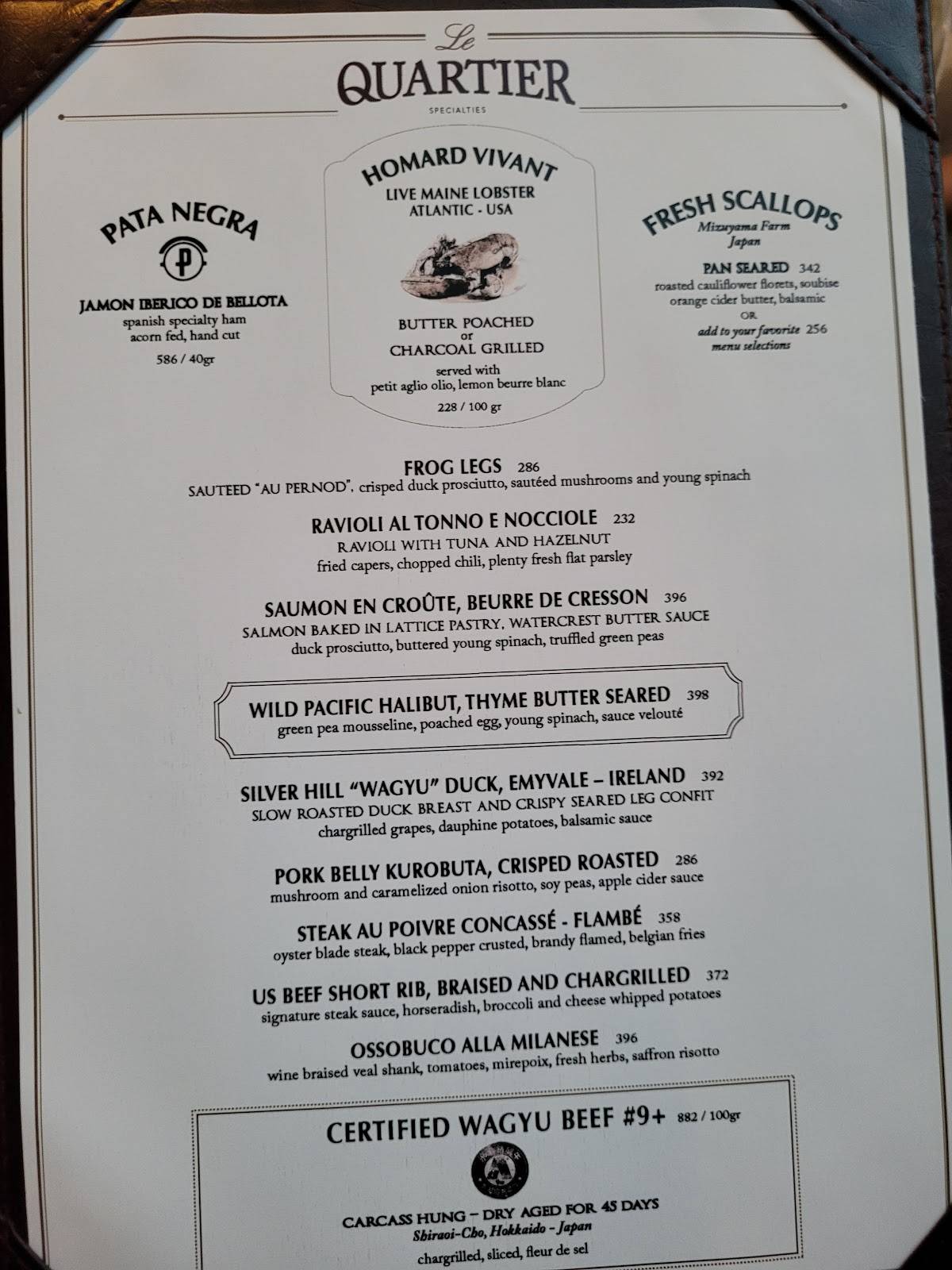 Menu at Le Quartier restaurant, Jakarta