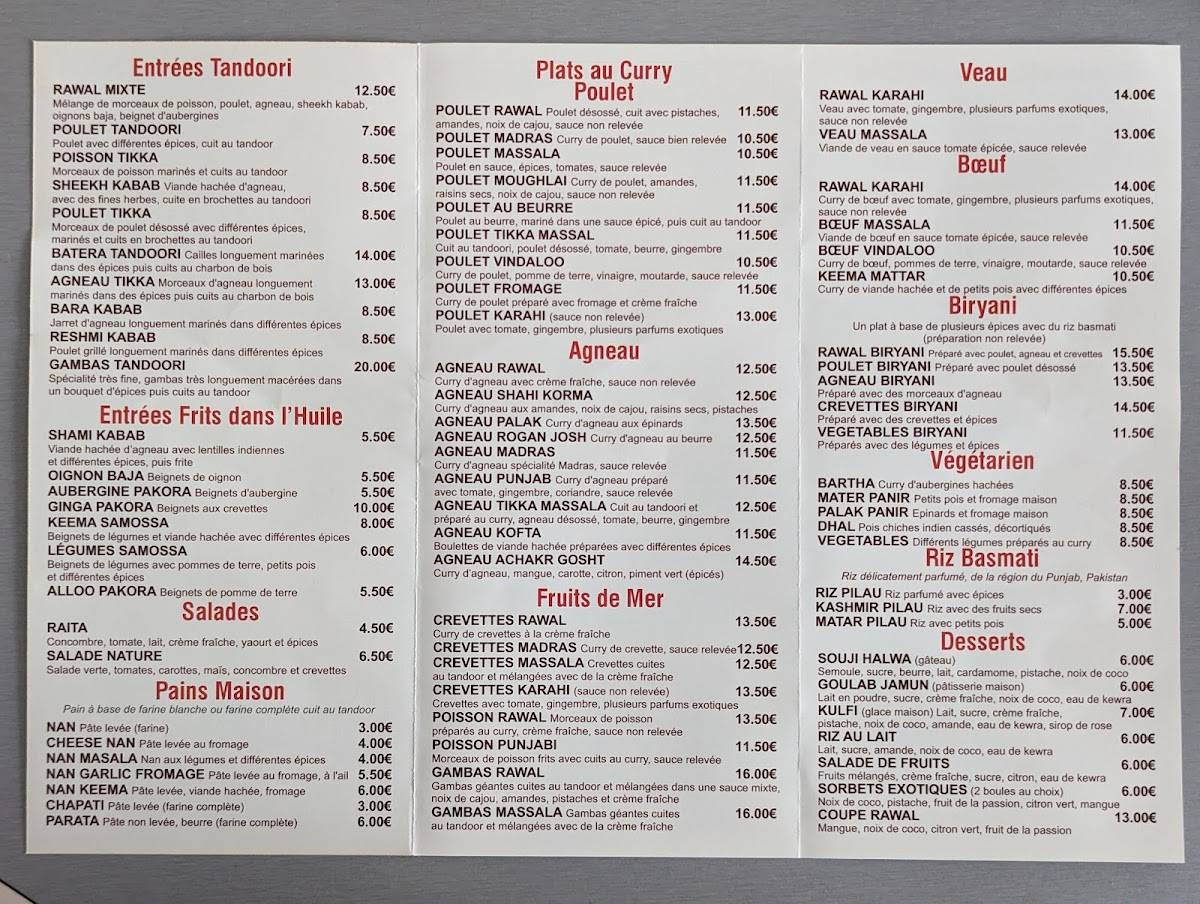 Menu au Le Rawal pub et bar, Pierrefitte-sur-Seine