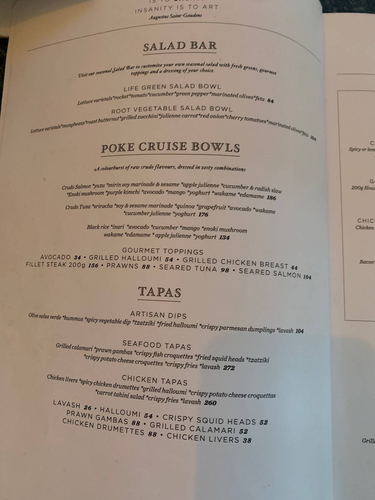 Menu at Life Grand Cafe Waterfront, Cape Town, 2 Pierhead Road