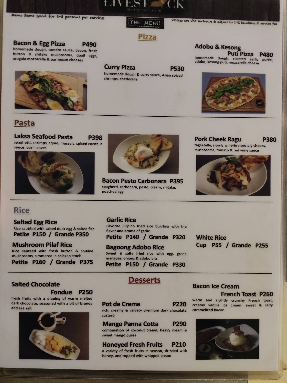 Menu at Livestock restaurant, Quezon City, El Jardin Del Presidente 1