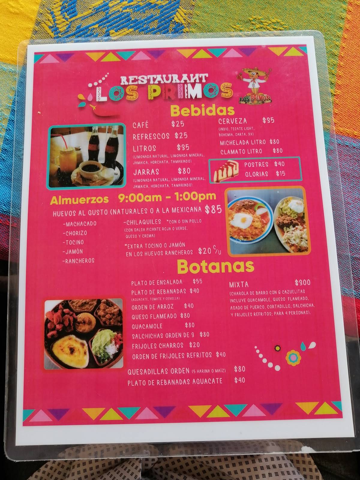 Menu at Los Primos restaurant, García