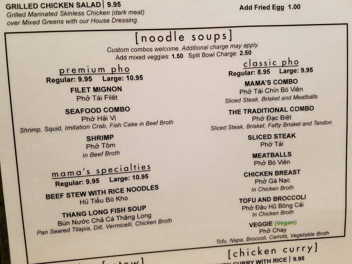 Menu at Mama Hong's restaurant, Los Angeles, Santa Monica Blvd