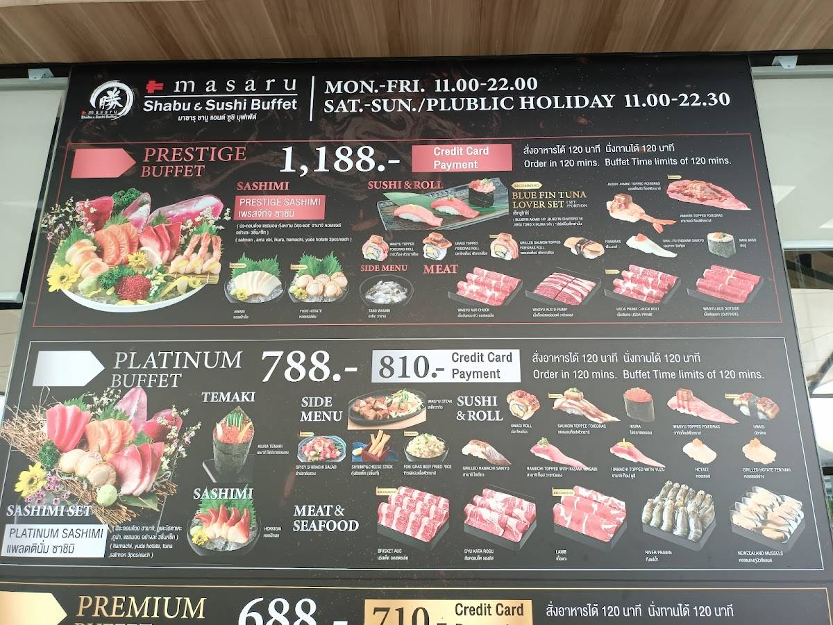Menu at Masaru Shabu & Sushi Buffet restaurant, Bangkok, 943 19 Pradit ...