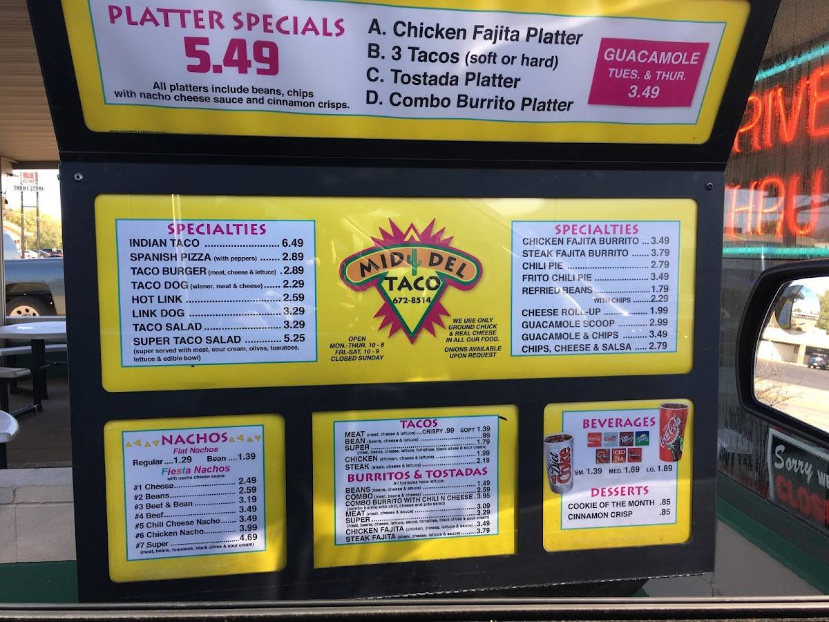 Menu at Mid Del Taco Inc restaurant, Del City