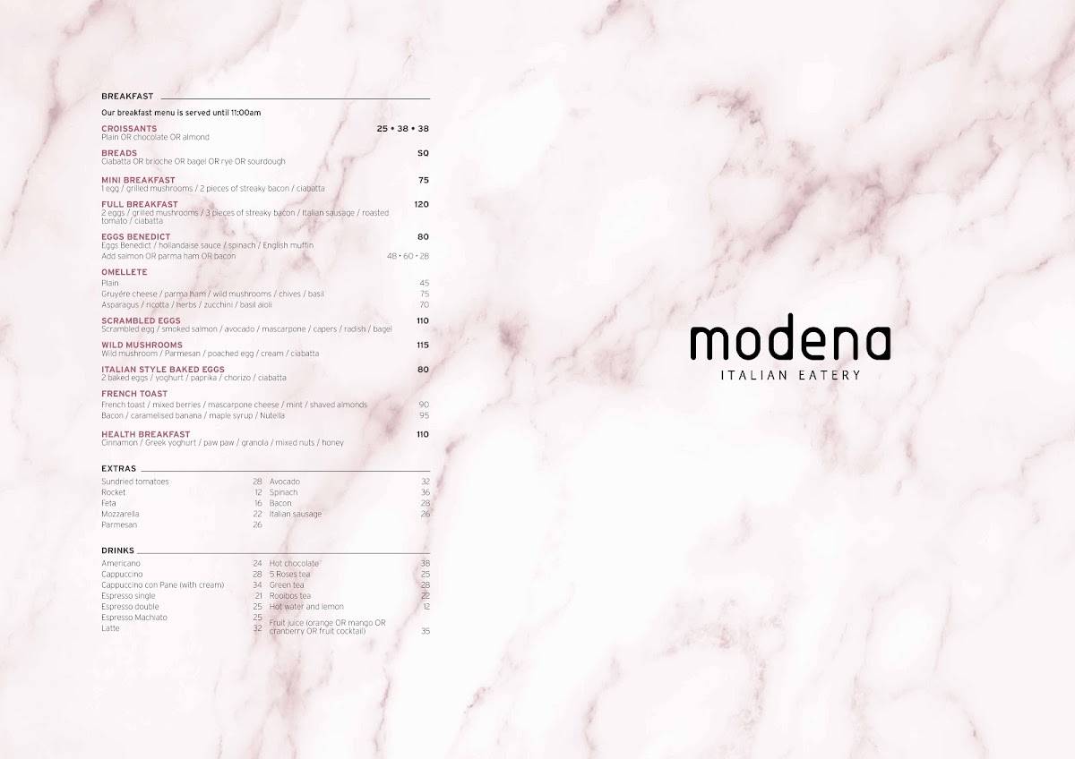 Menu at Modena Italian Eatery restaurant, Randburg