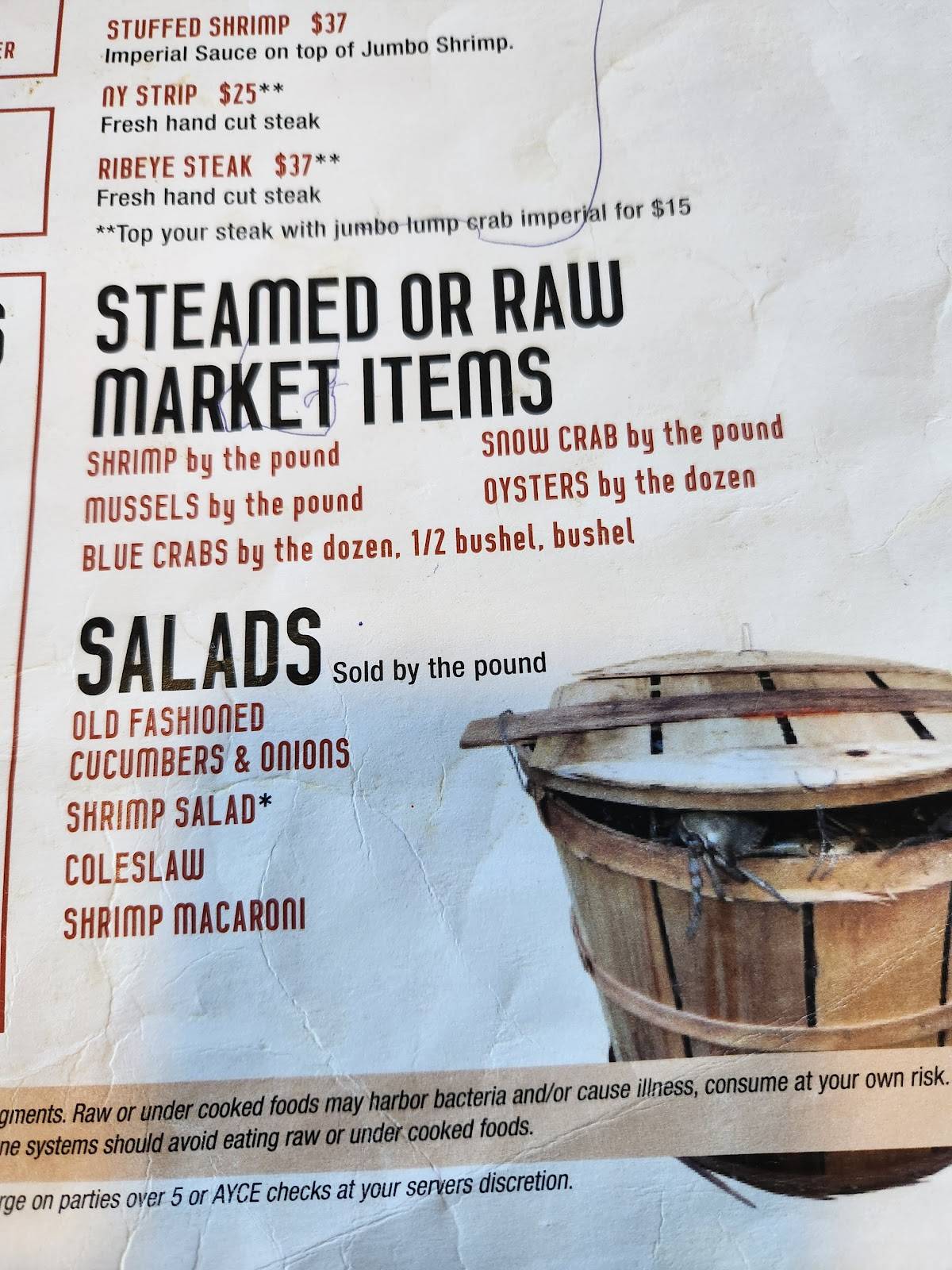 Menu at Mother Shuckers Crab Shack restaurant, Martinsburg