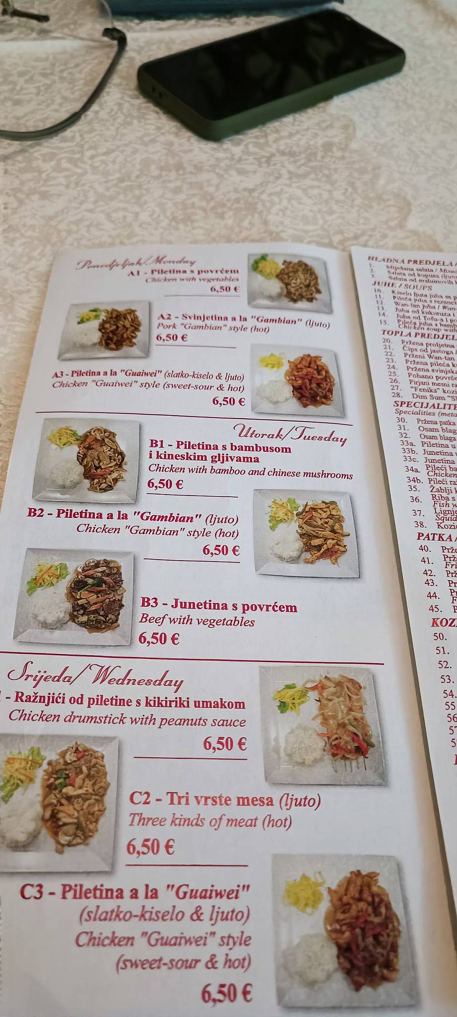 Menu at Restaurant Mr. Chen, Zagreb