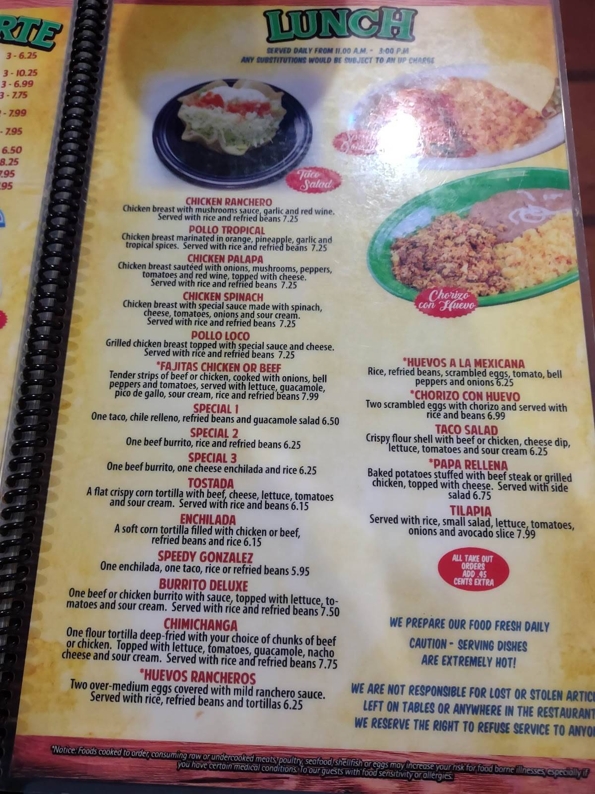 Menu at Mucho Kaliente Mexican Restaurant, East Ellijay