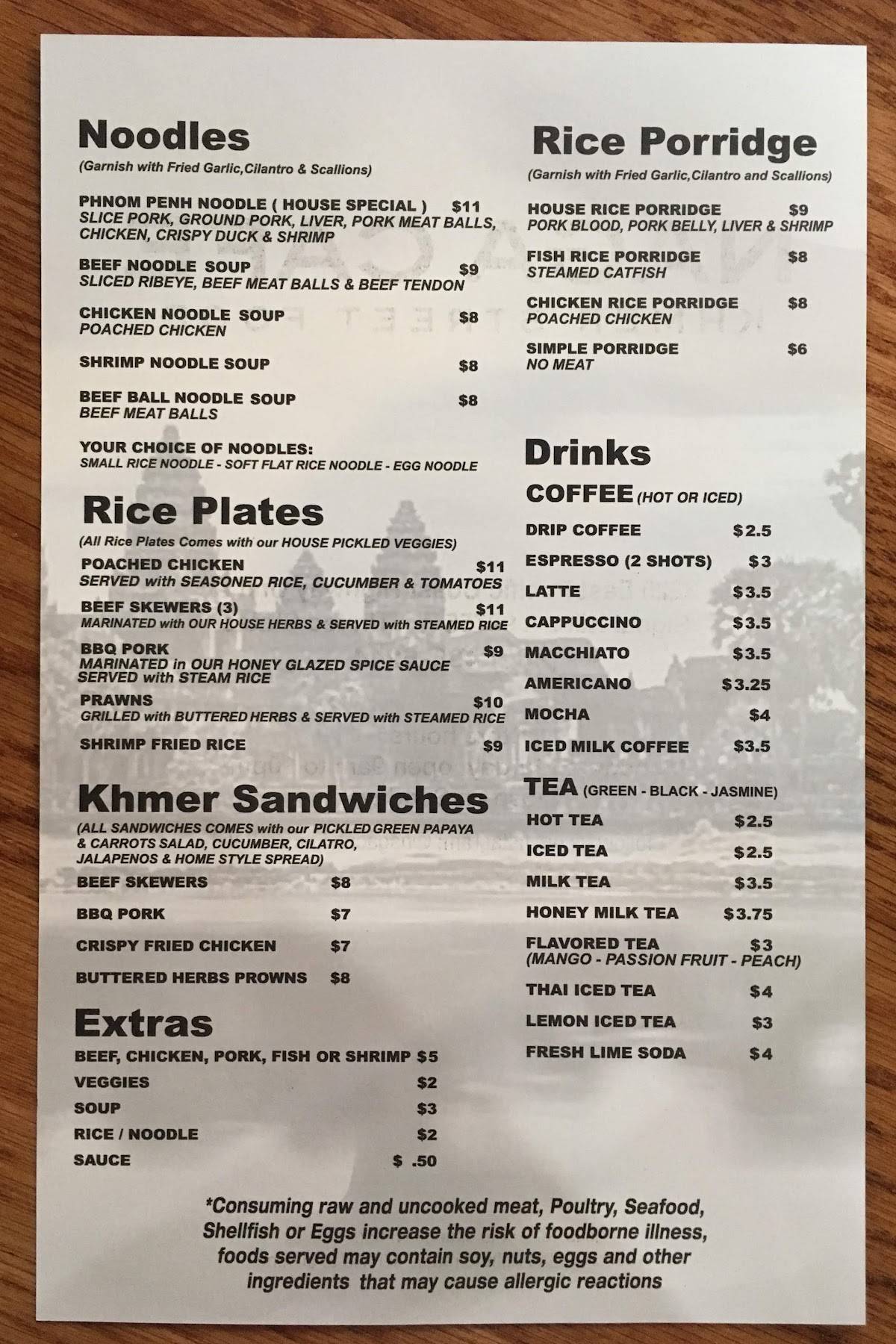 Menu at Naga Cafe Khmer Street Food, Signal Hill