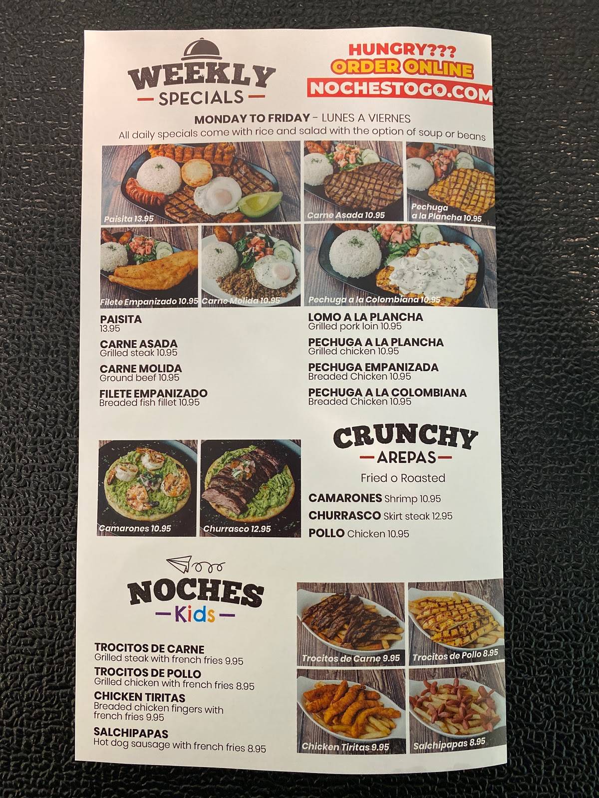 Menu at Noches de Colombia Hackensack restaurant, Hackensack, 382 Main St