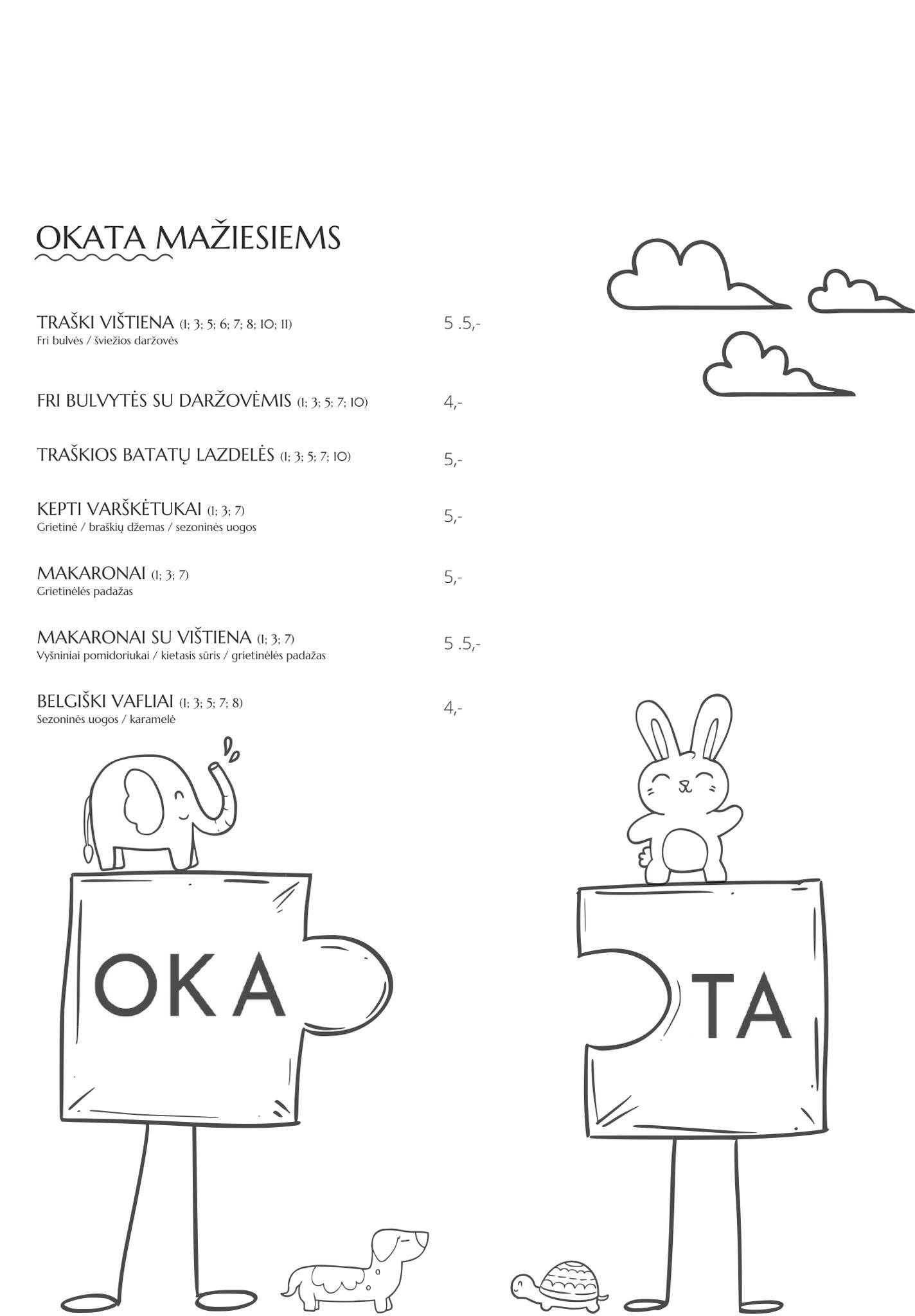 Menu at OKATA restaurant, Kaunas