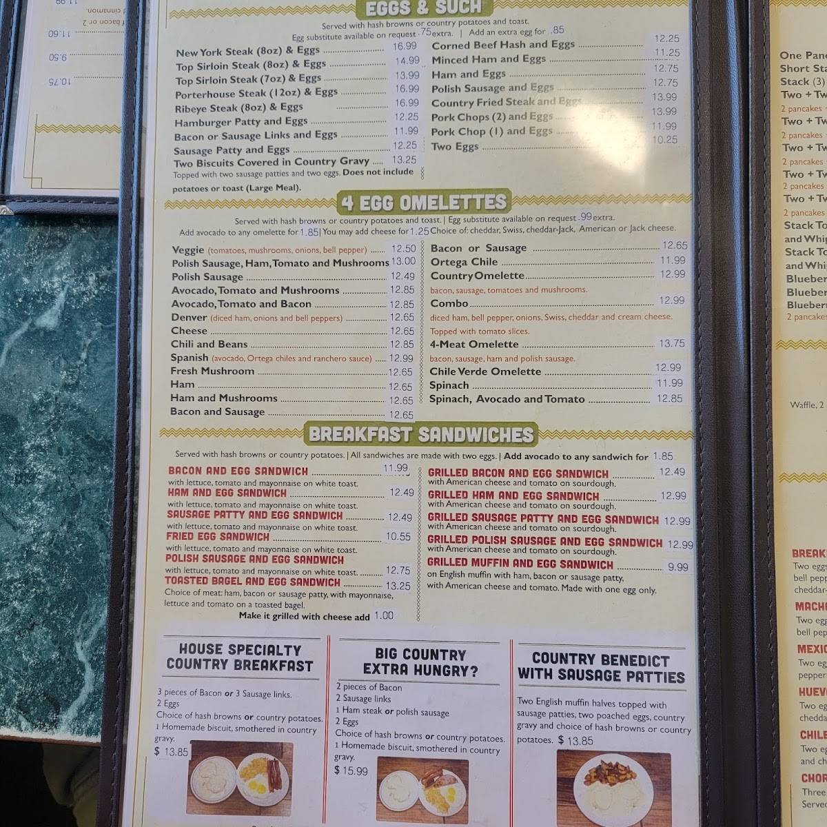 Menu at Old Country Coffee Shop restaurant, Running Springs