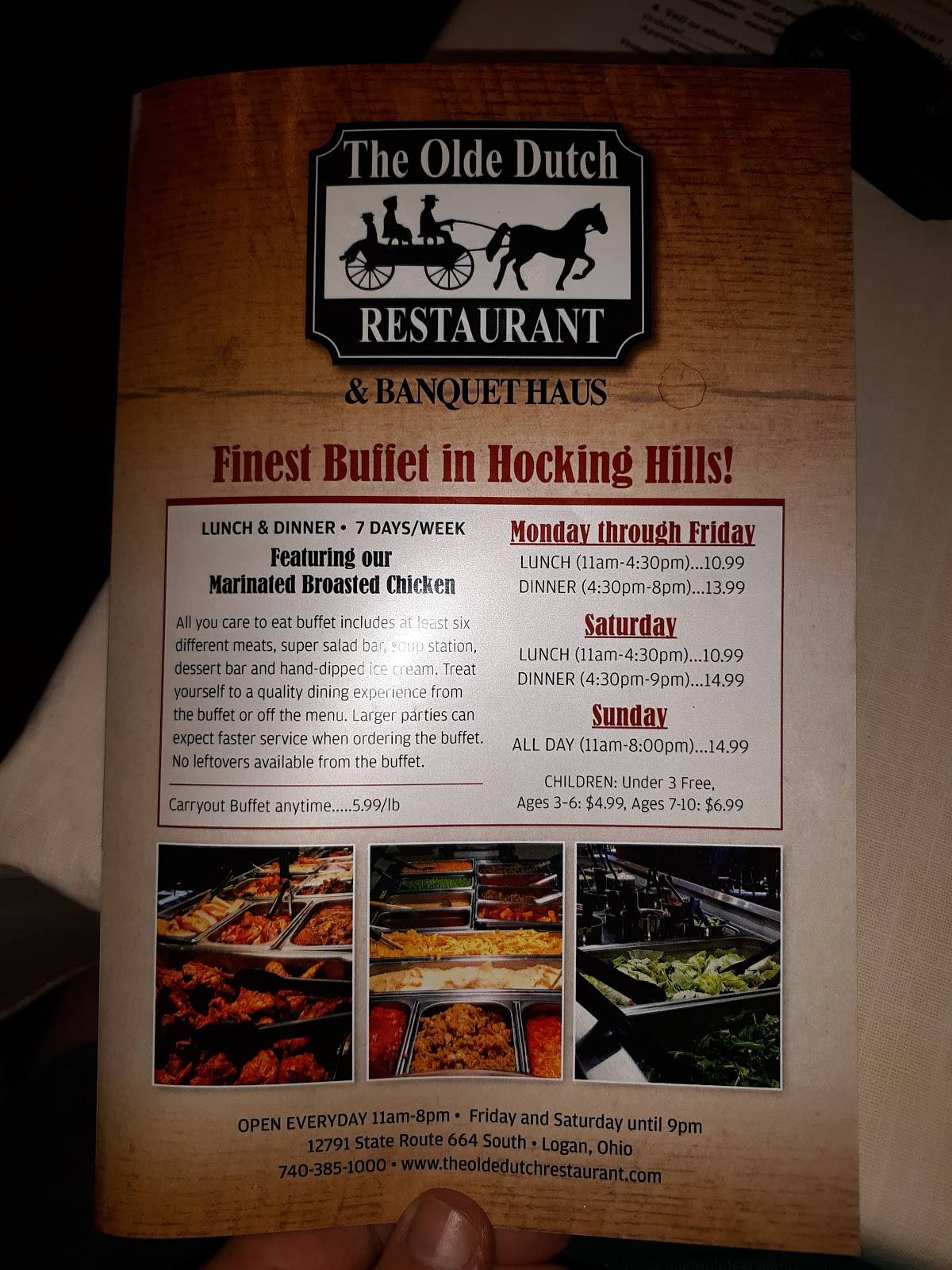 Menu at Olde Dutch restaurant, Logan