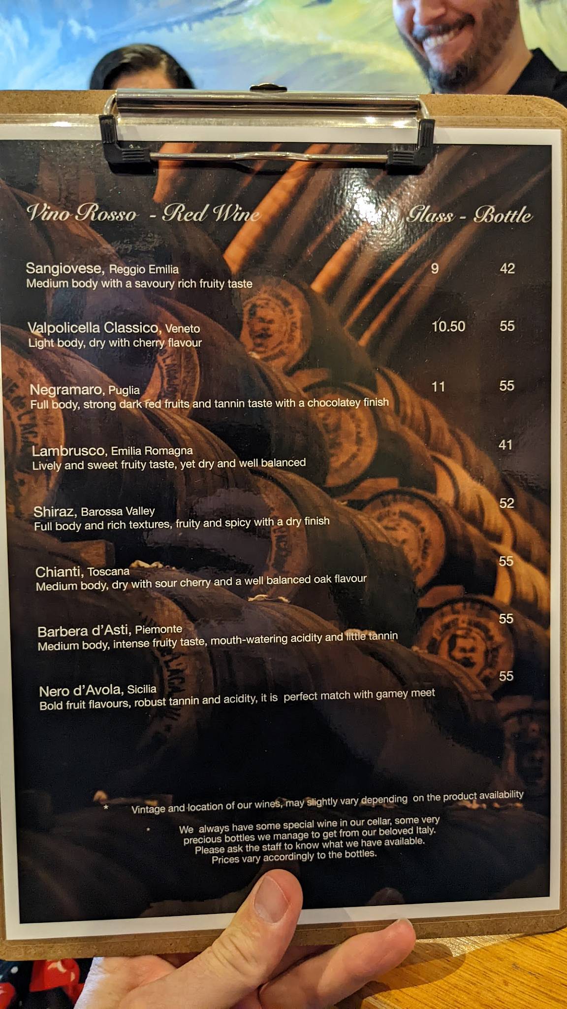 Menu at Osteria a' Mano restaurant, Wyong