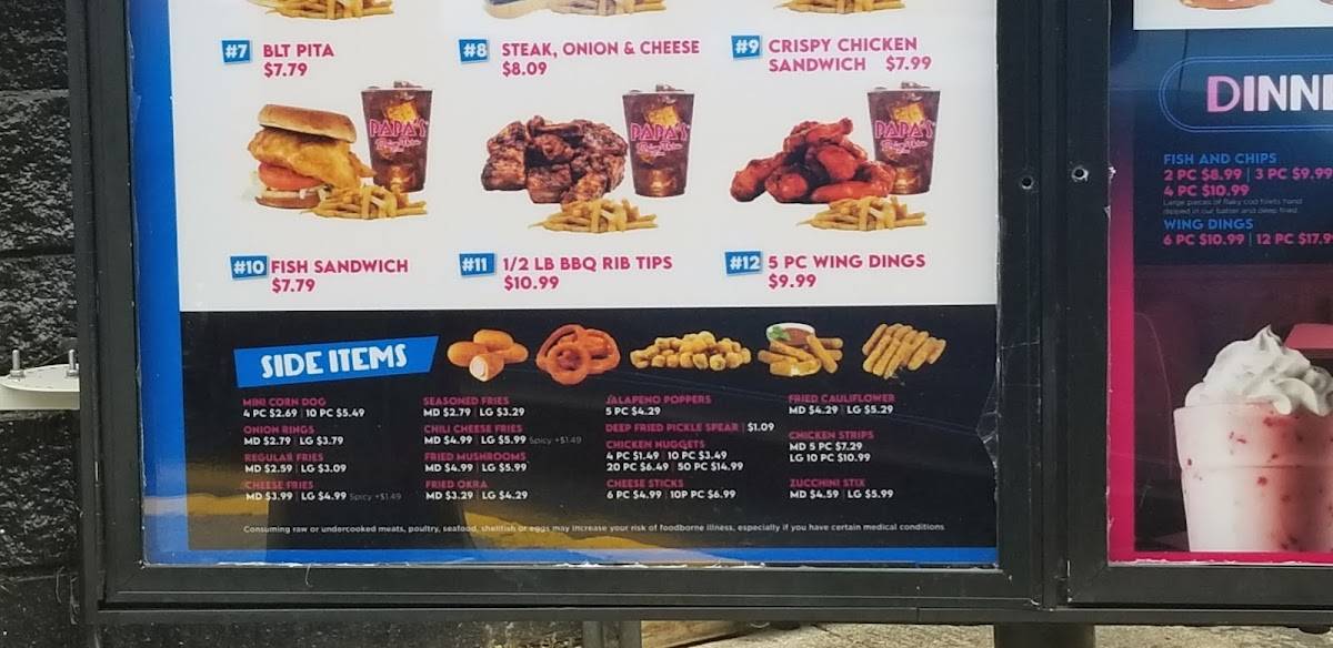 Menu at Papa's Drive-Thru restaurant, Ferndale