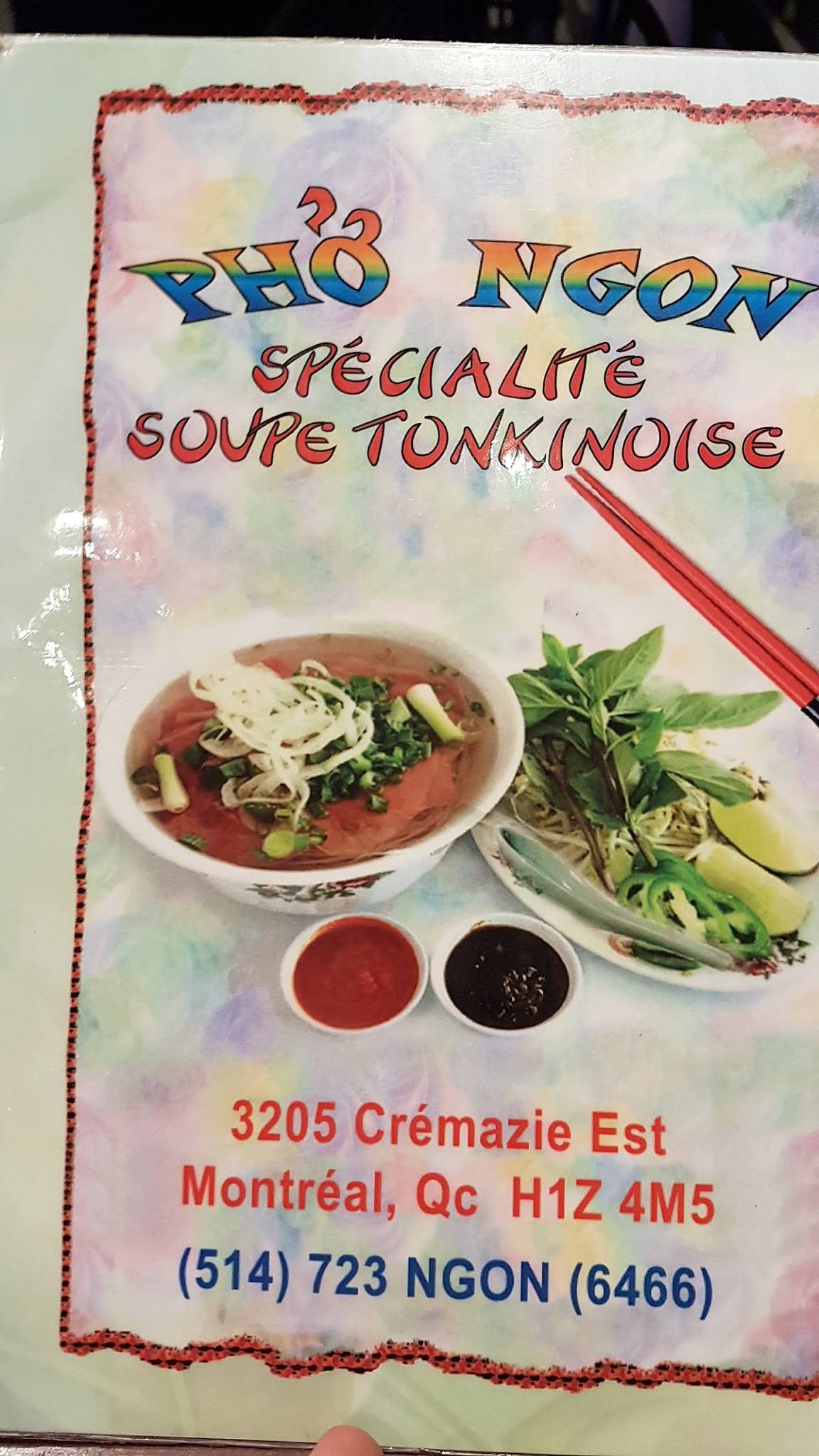Menu au Restaurant Pho Ngon, Montréal, Boul Crémazie E
